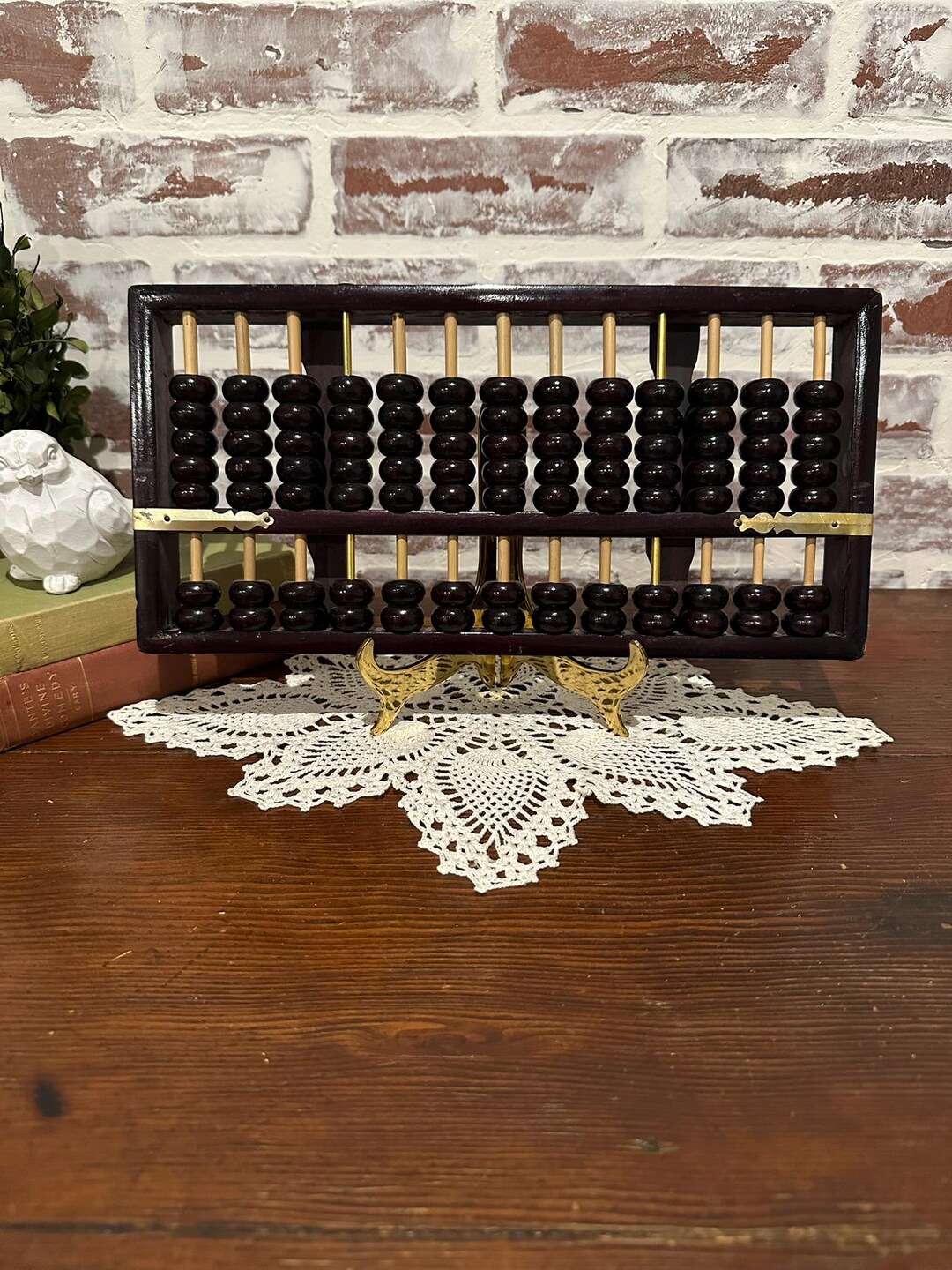 Vintage Chinese Asian Black Wood Abacus W/ Black Wood Beads & Brass ...