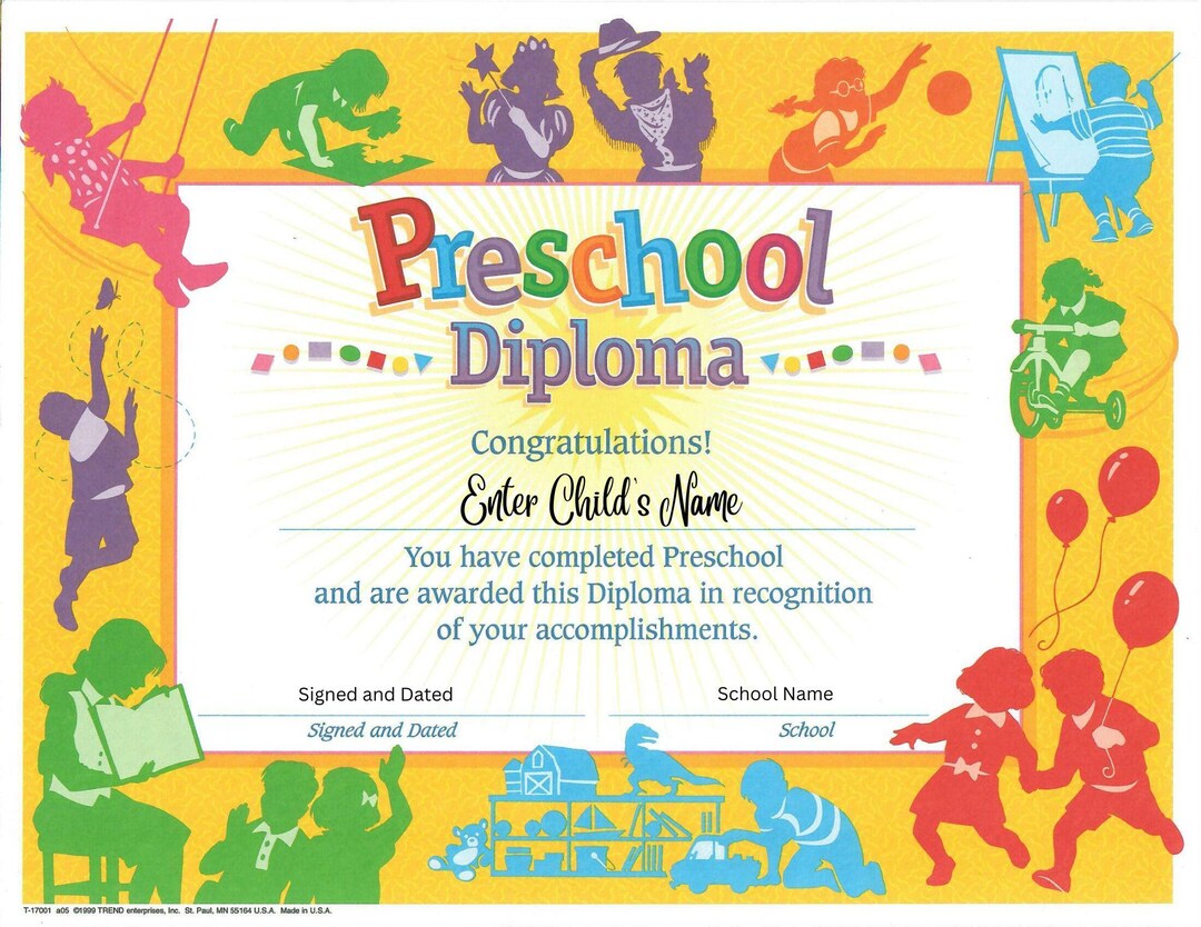Preschool Diploma for Kids | Editable Certificate Template | Printable ...