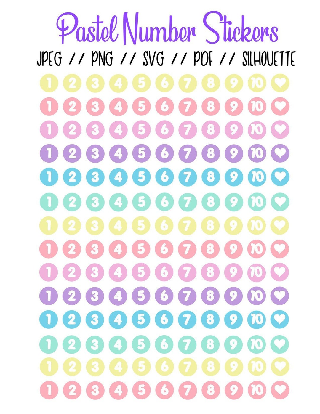 Number Dot Stickers // Printable JPEG and PDF // Silhouette Cameo - Etsy