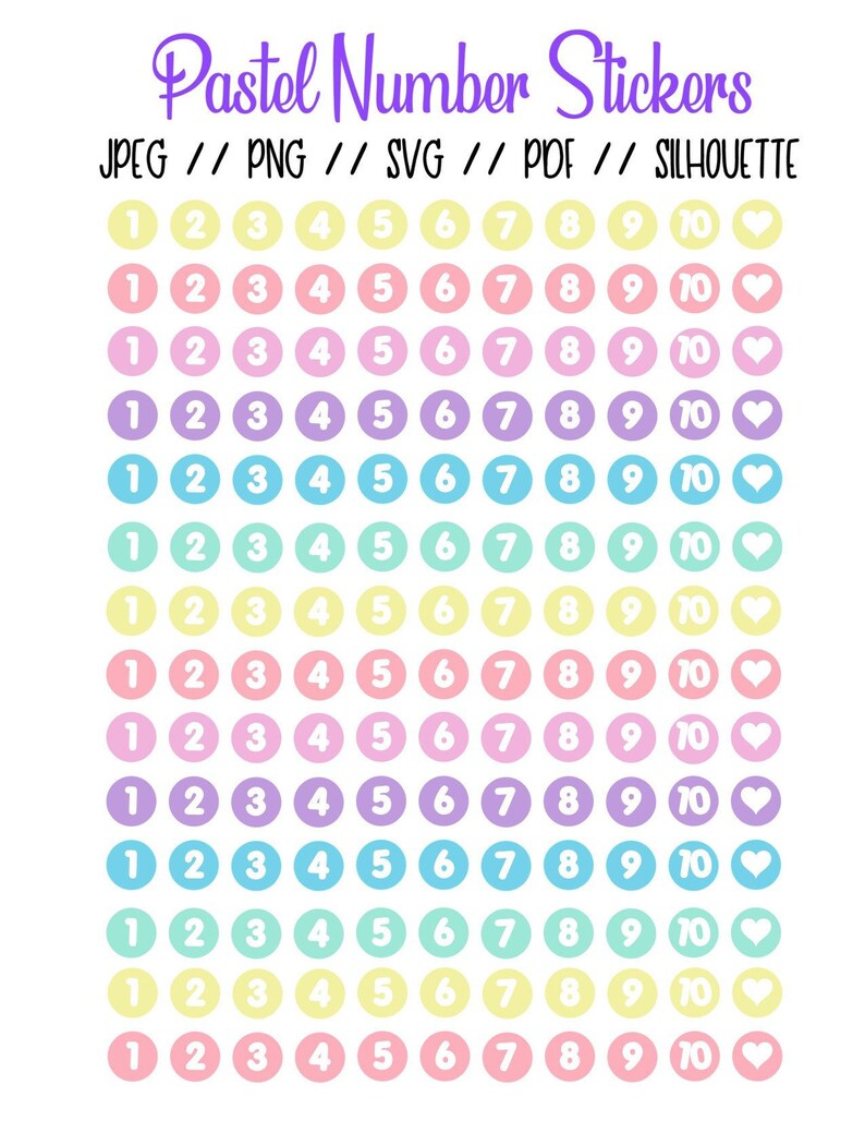 Number Dot Stickers // Printable JPEG and PDF // Silhouette Cameo - Etsy