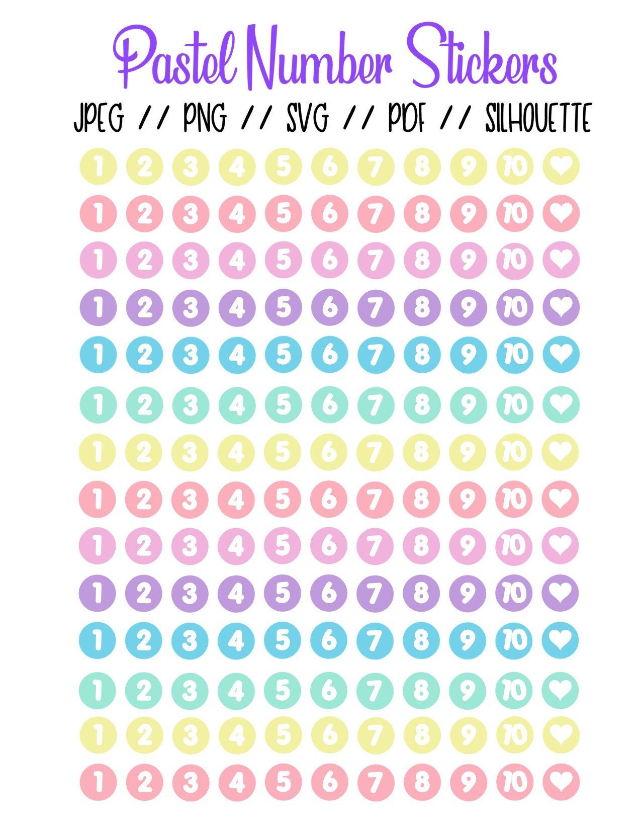 Number Dot Stickers // Printable JPEG and PDF // Silhouette Cameo - Etsy