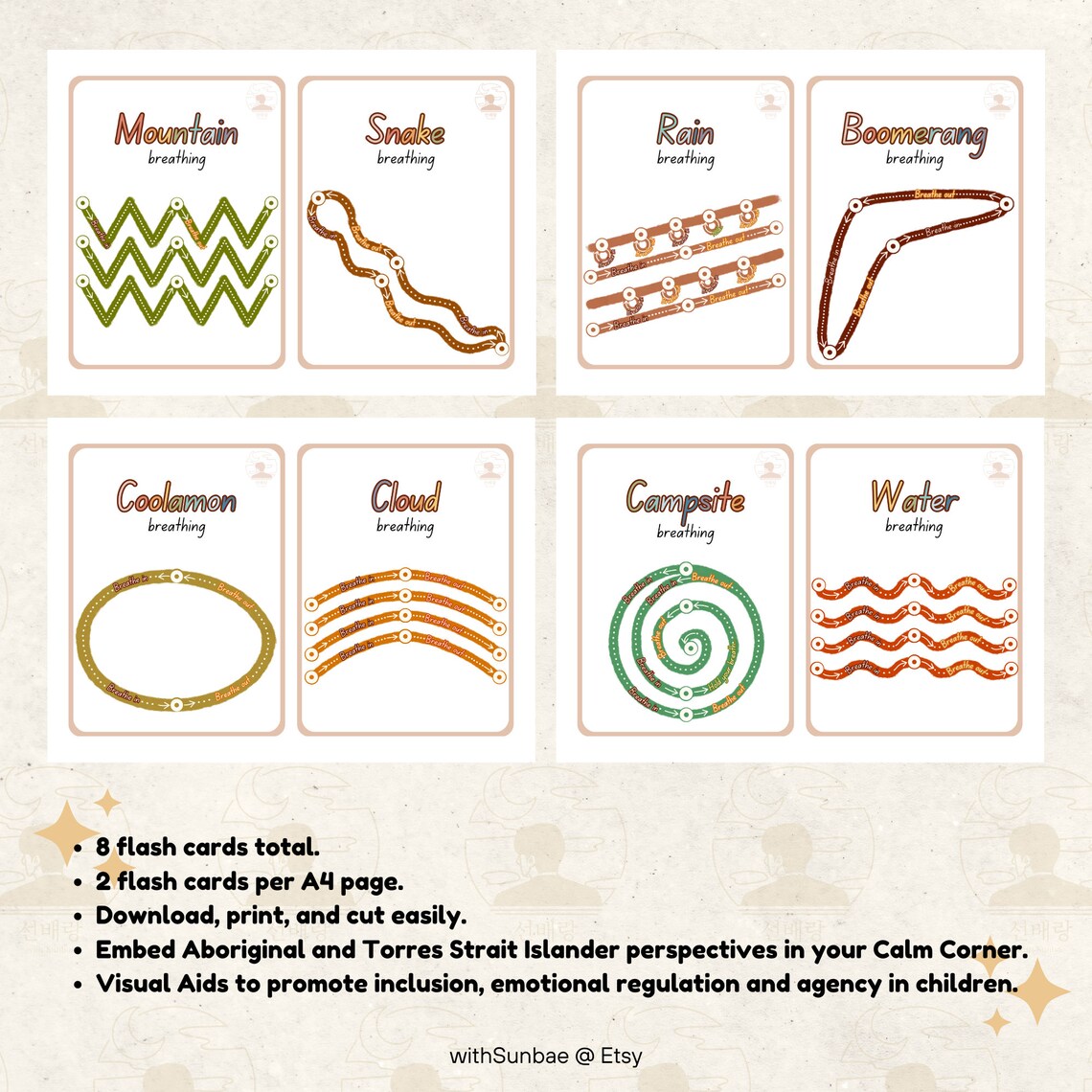 Breathing Flash Cards Aboriginal Symbols Tracing Mindfulness Early ...