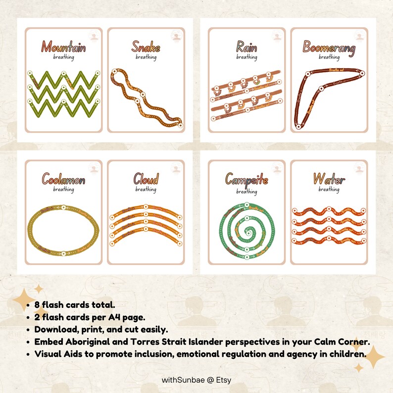 Breathing Flash Cards Aboriginal Symbols Tracing Mindfulness Early ...