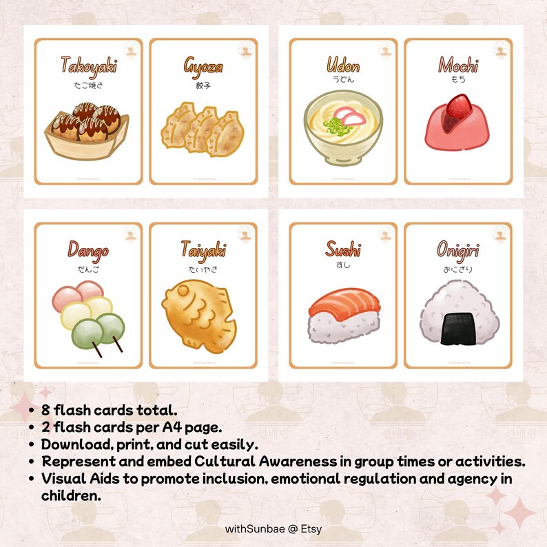 Activity Flash Cards Japanese Cultural Food Cuisine Diversity Early ...