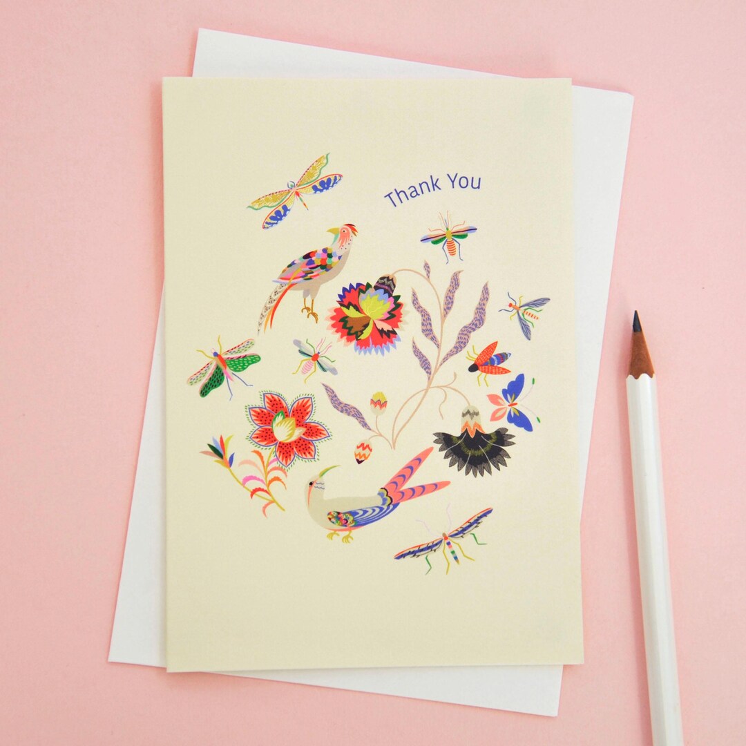 Thank You Greetings Cards With Birds and Butterflies - Etsy