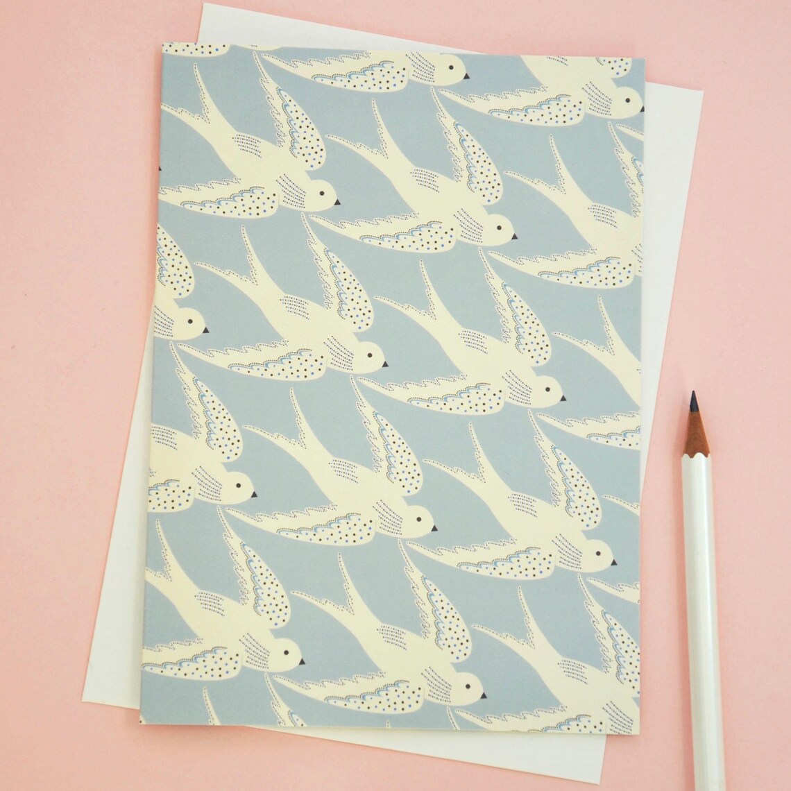 Birds in Pale Blue Greetings Card - Etsy