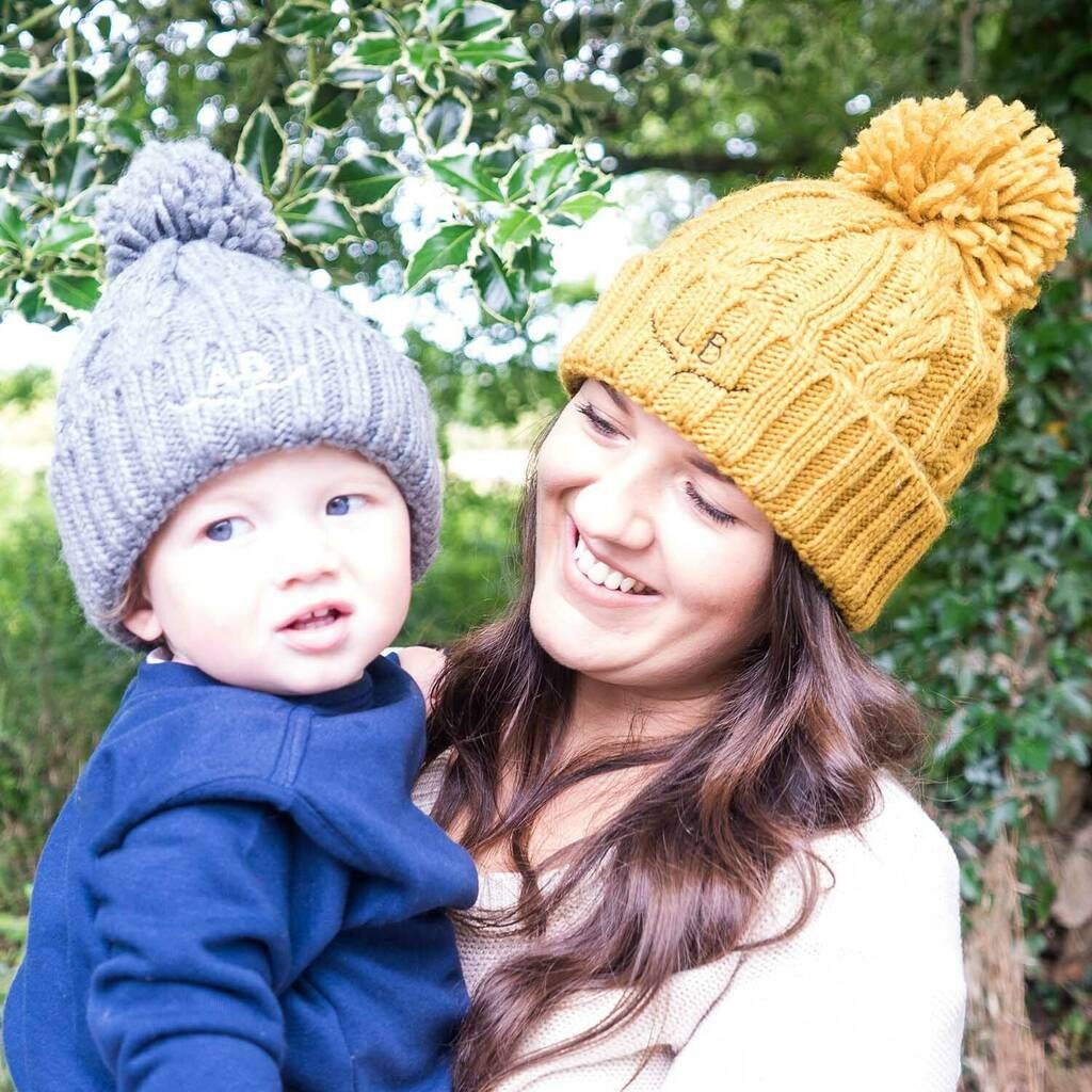 Matching Family Hat Set Personalised Bobble Hats Monogram - Etsy