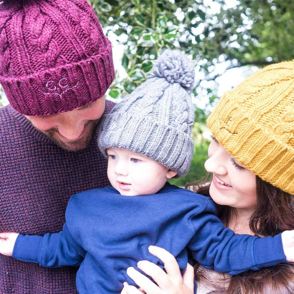 Matching Family Hat Set Personalised Bobble Hats Monogram - Etsy