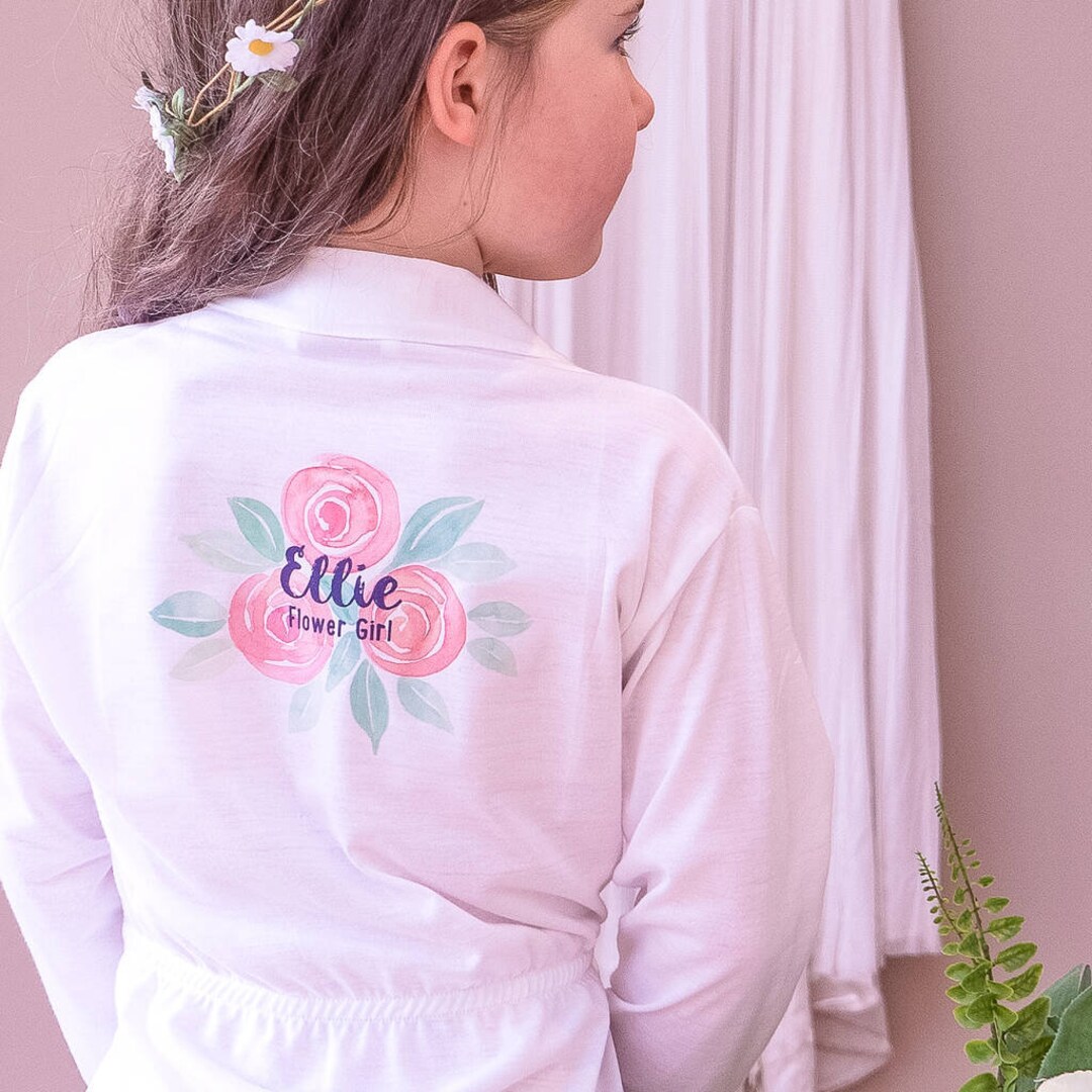 Flower Girl Robe - Rose Wedding - Personalised Flower Girl Robe ...