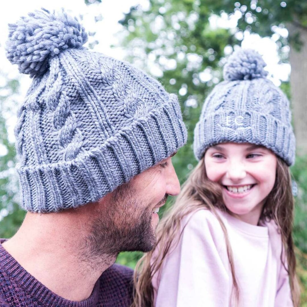 Matching Family Hat Set - Personalised Bobble Hats - Monogram Knitted ...