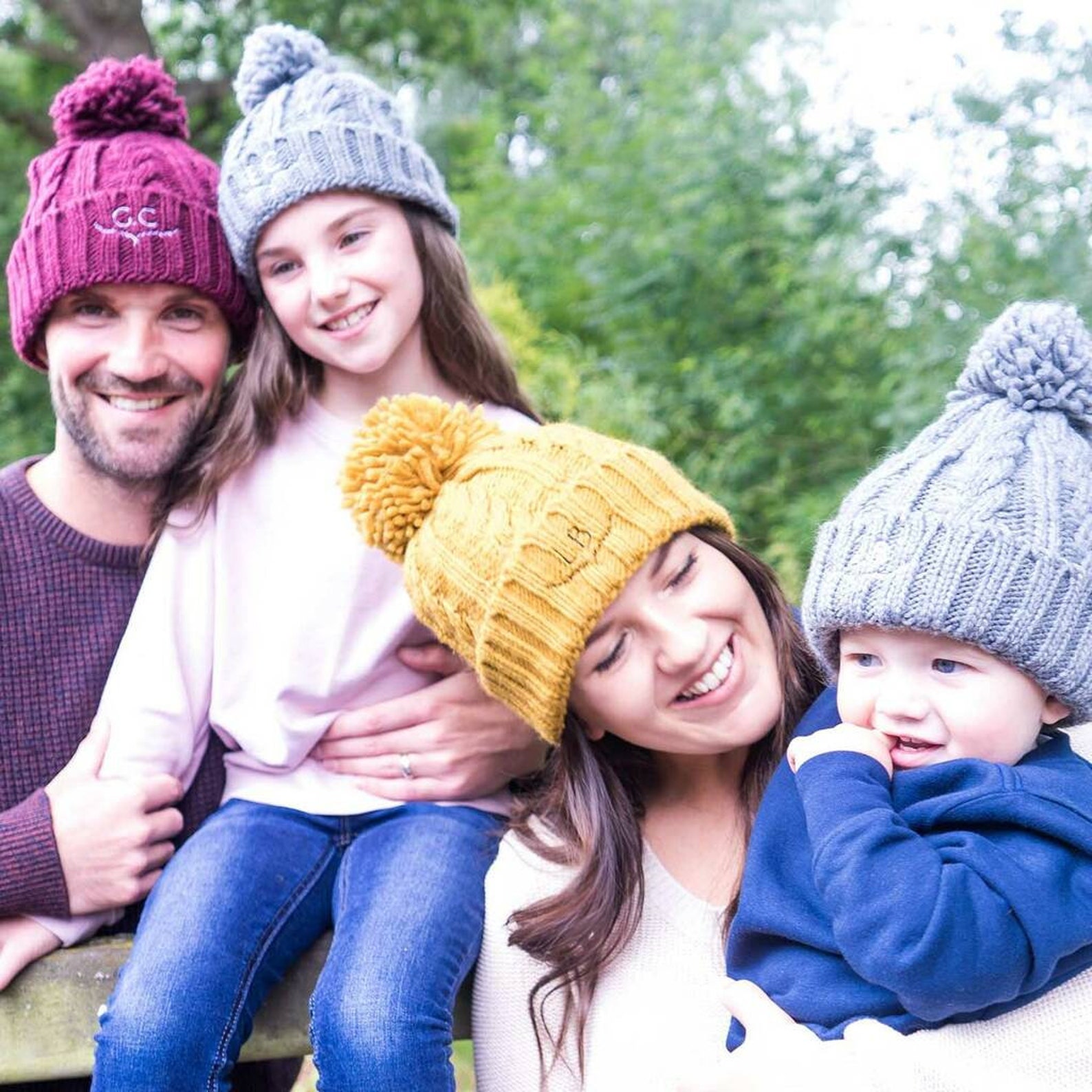 Matching Family Hat Set Personalised Bobble Hats Monogram - Etsy