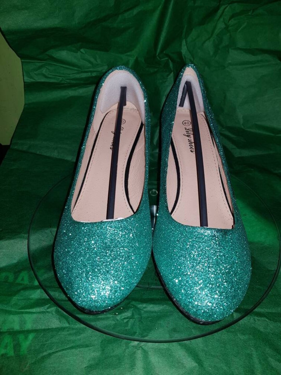 Turquoise Hand Glittered Mid Wedge Shoe ,prom , Wedding, Bridal ...
