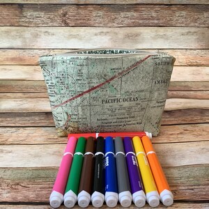 Map Cosmetic Bag / Travel / Backpacking / Makeup Bag / Zipper Bag ...