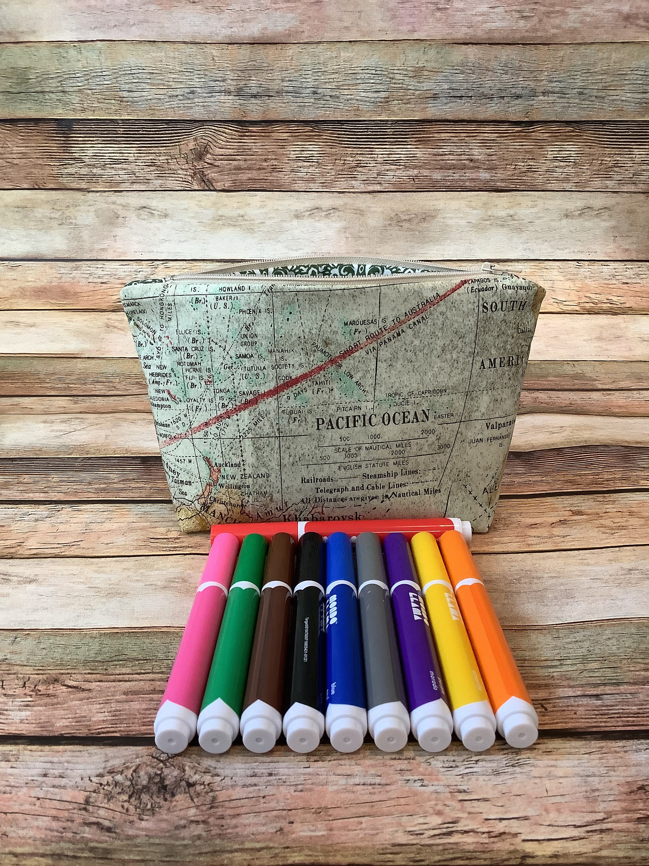 Map Cosmetic Bag / Travel / Backpacking / Makeup Bag / Zipper Bag ...