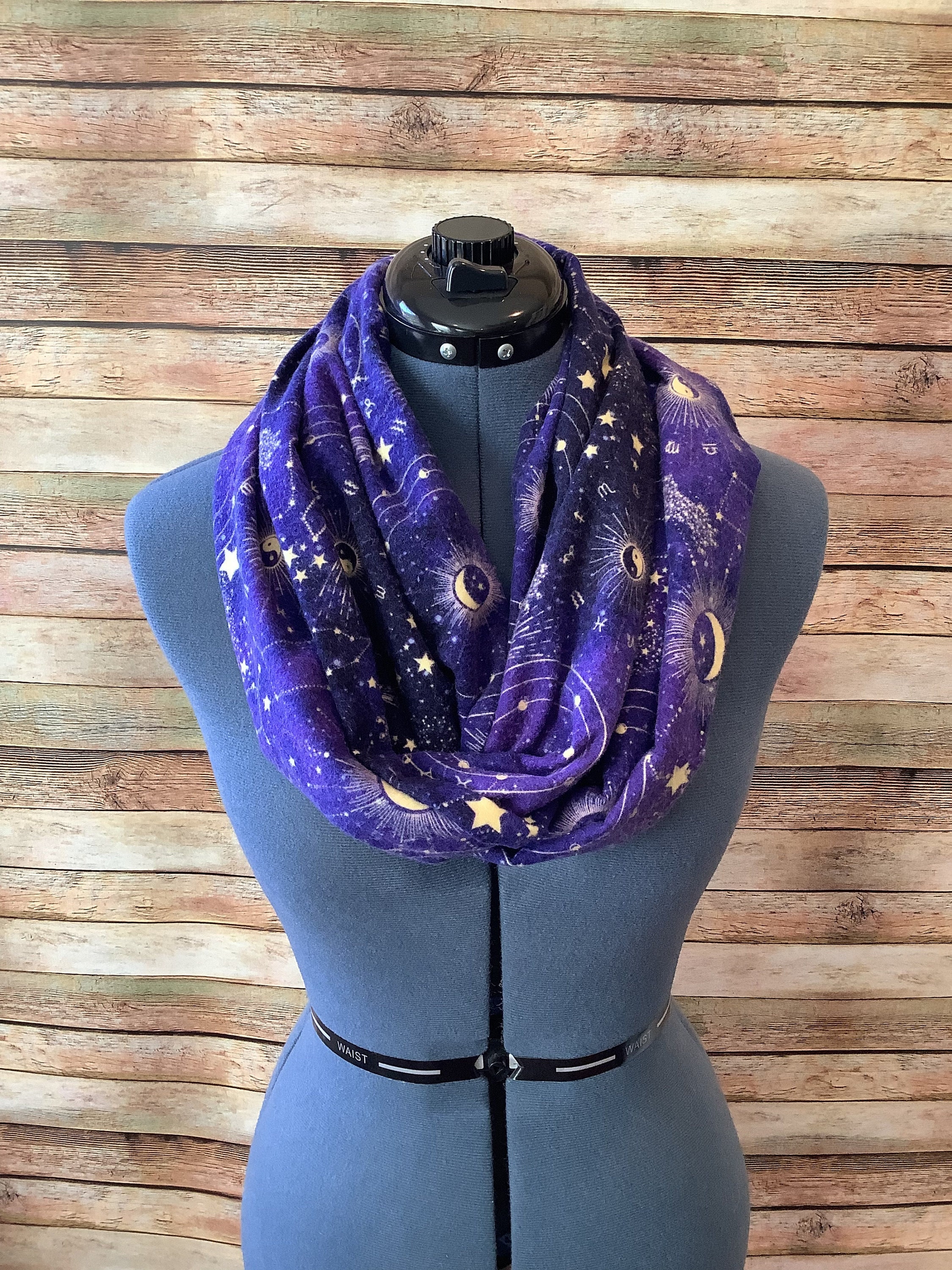 Star silk scarf - hand painted scarves with crescent moon, zodiac signs ...