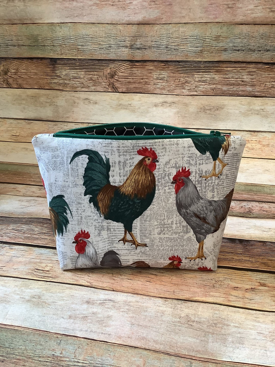 Farm Cosmetic Bag / Roster / Chicken / Makeup Bag / Zipper / - Etsy
