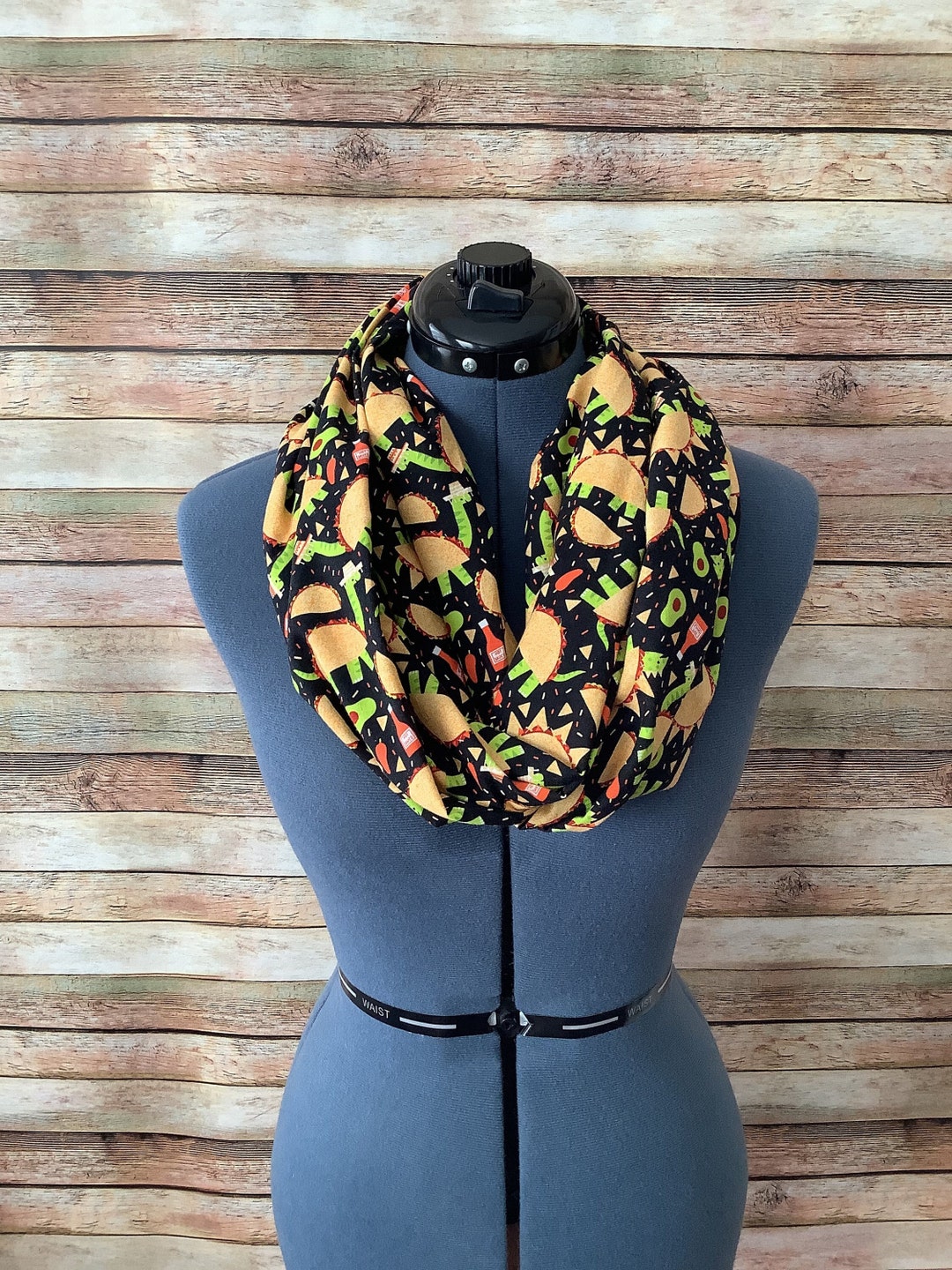 Dino Taco Infinity Scarf / Tacos / Avocado / Hot Sauce / Scarf / Fiesta ...