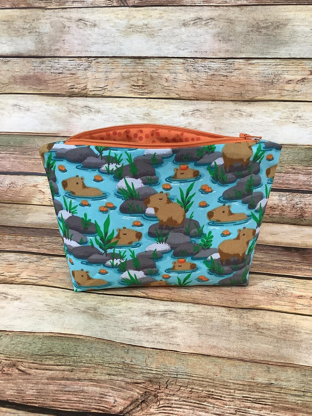 Capybara Cosmetic Bag / Capybara With Orange / Makeup Bag / Zipper Bag ...