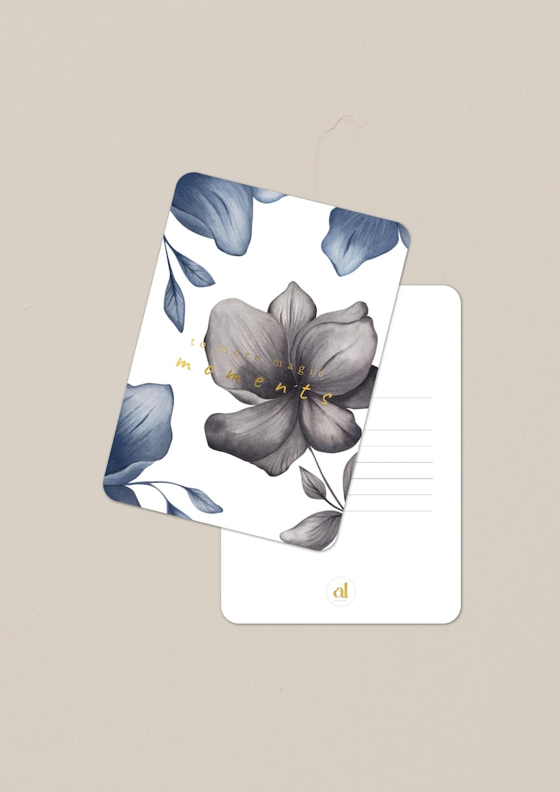 Flower Art Postcards "to More Magic Moments" With Gold Foil, Set of 10 ...