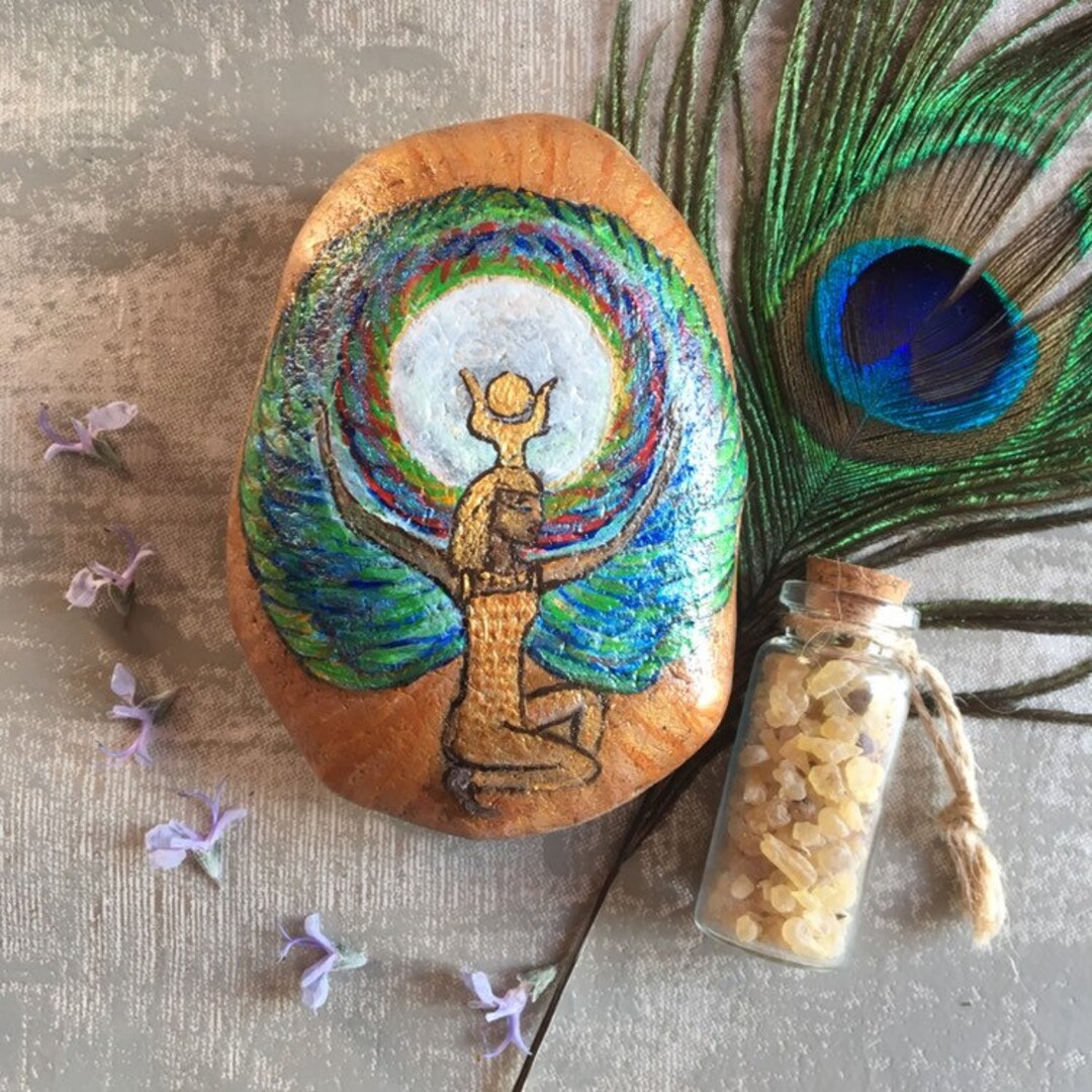 Goddess Isis Altar Stone, Egyptian Art Painted Stones,egyptian Goddess ...