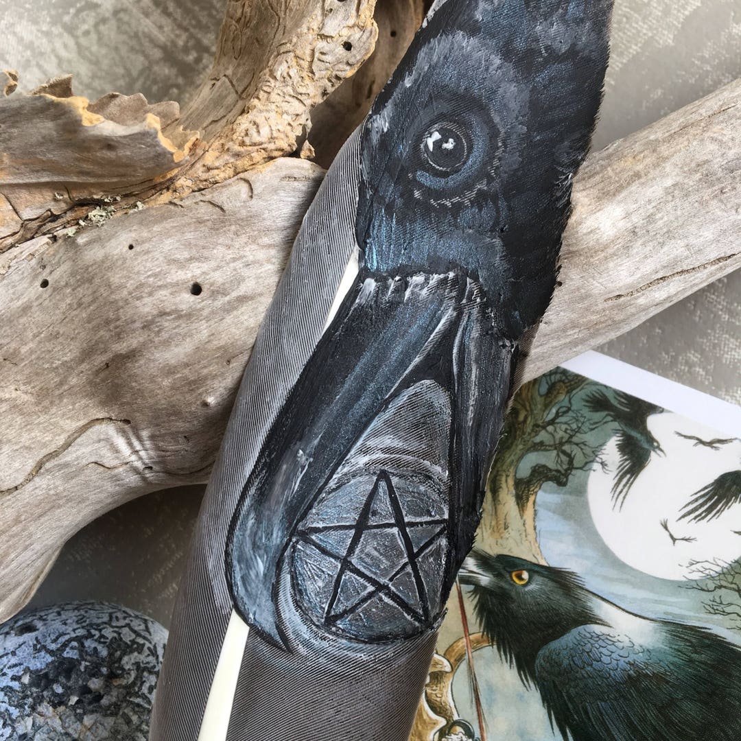 Black Raven Smudge Fan and Pentagram Symbol, Wiccan Kit, Libra Zodiac ...