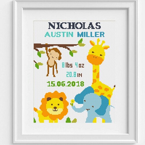Animals Birth Announcement Counted Cross Stitch Pattern Nice - Etsy
