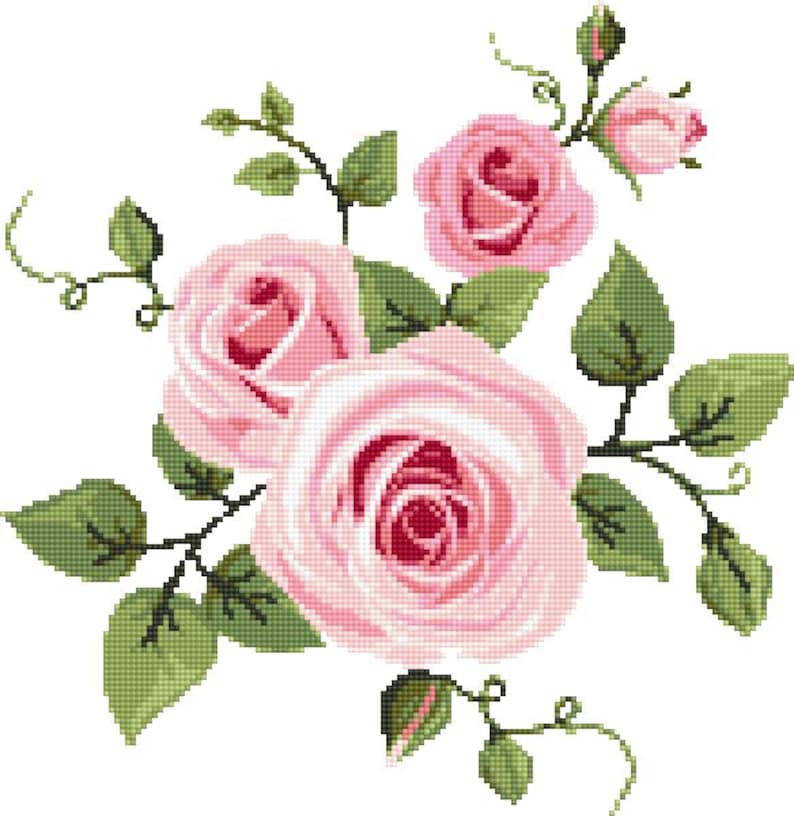 Rose Cross Stitch Pattern Modern Counted Cross Stitch Flower - Etsy