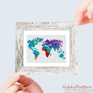 World Map Mini Cross Stitch Pattern Silhouette of World Watercolor ...