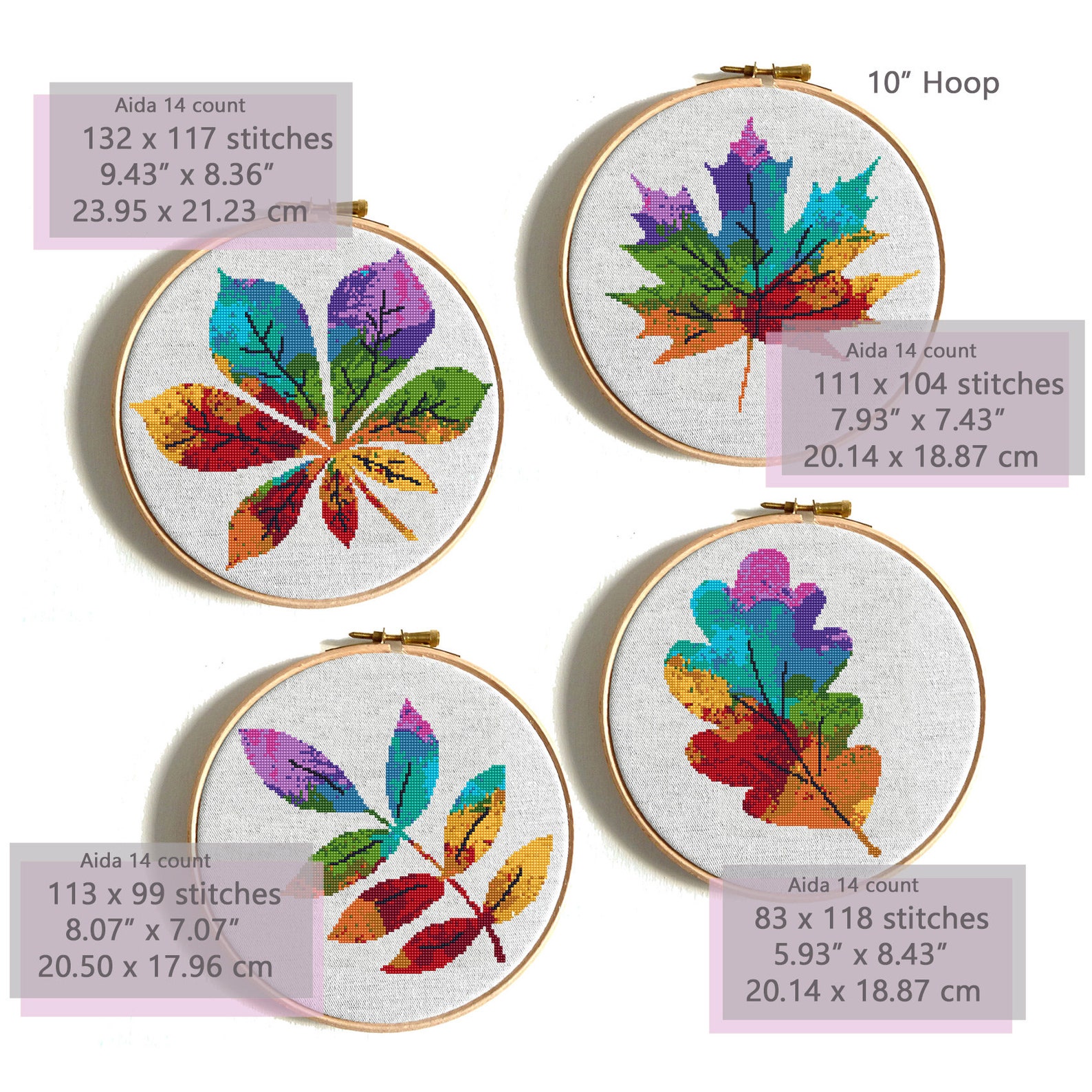 Leaf Cross Stitch Patterns Set Tree Cross Stitch Four Seasons - Etsy