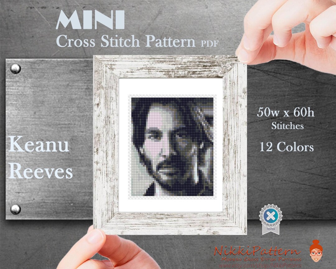 Keanu Reeves Mini Cross Stitch Pattern Modern Tiny Art Portrait Famous ...