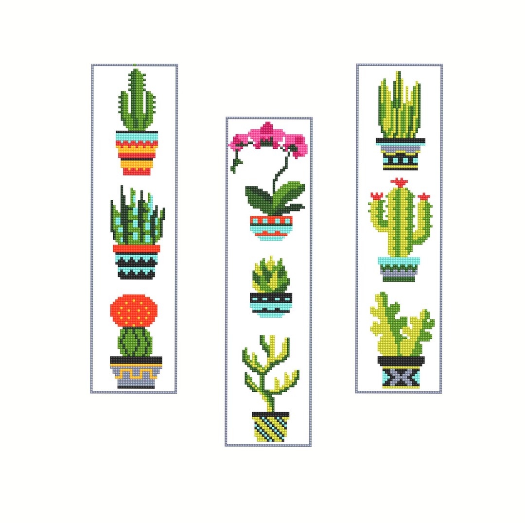 Bookmark Cross Stitch Pattern, Gift for Book Lovers, Set of 3 Cactus ...