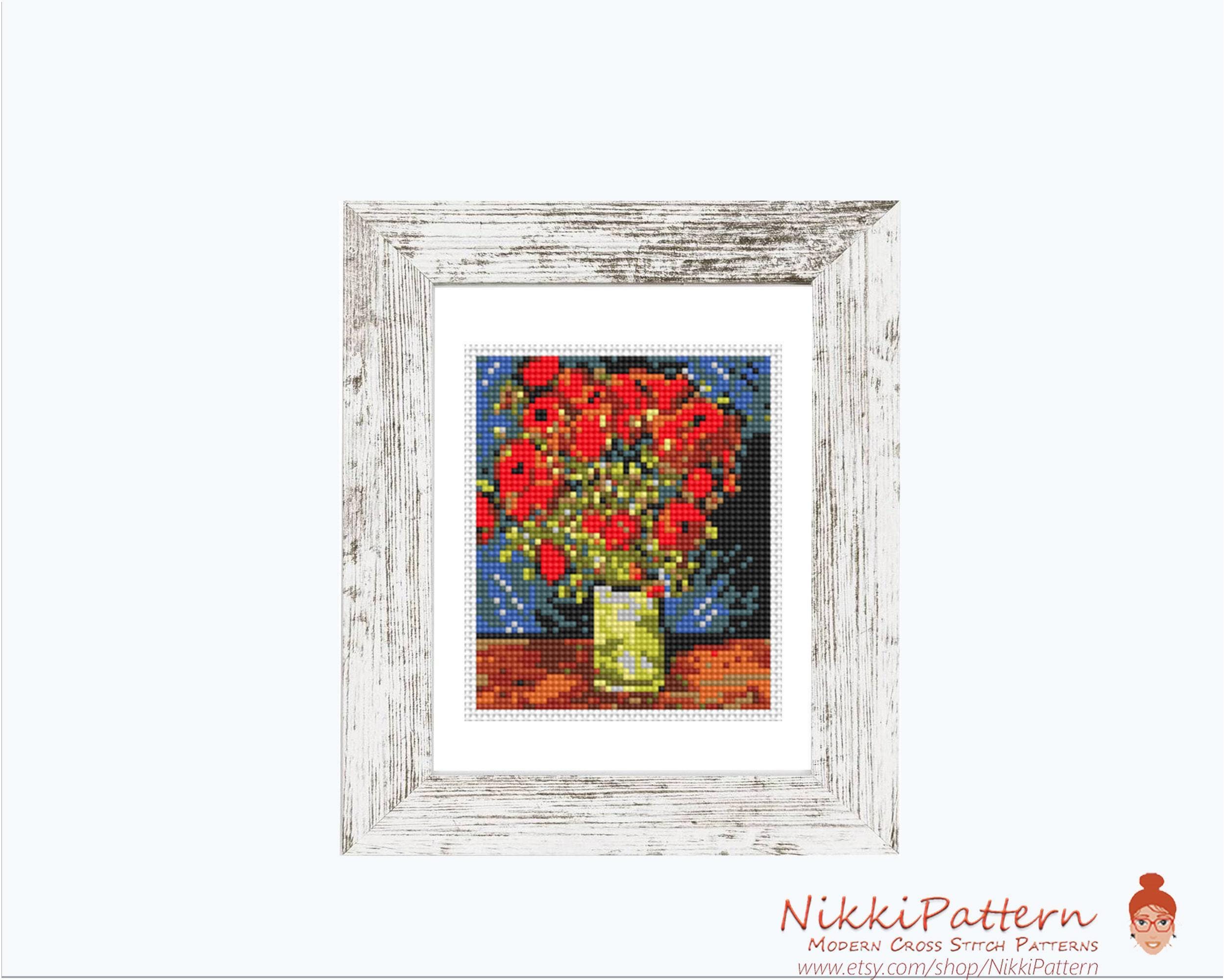 Mini Cross Stitch Pattern Modern Tiny Art - Vase With Poppies by ...