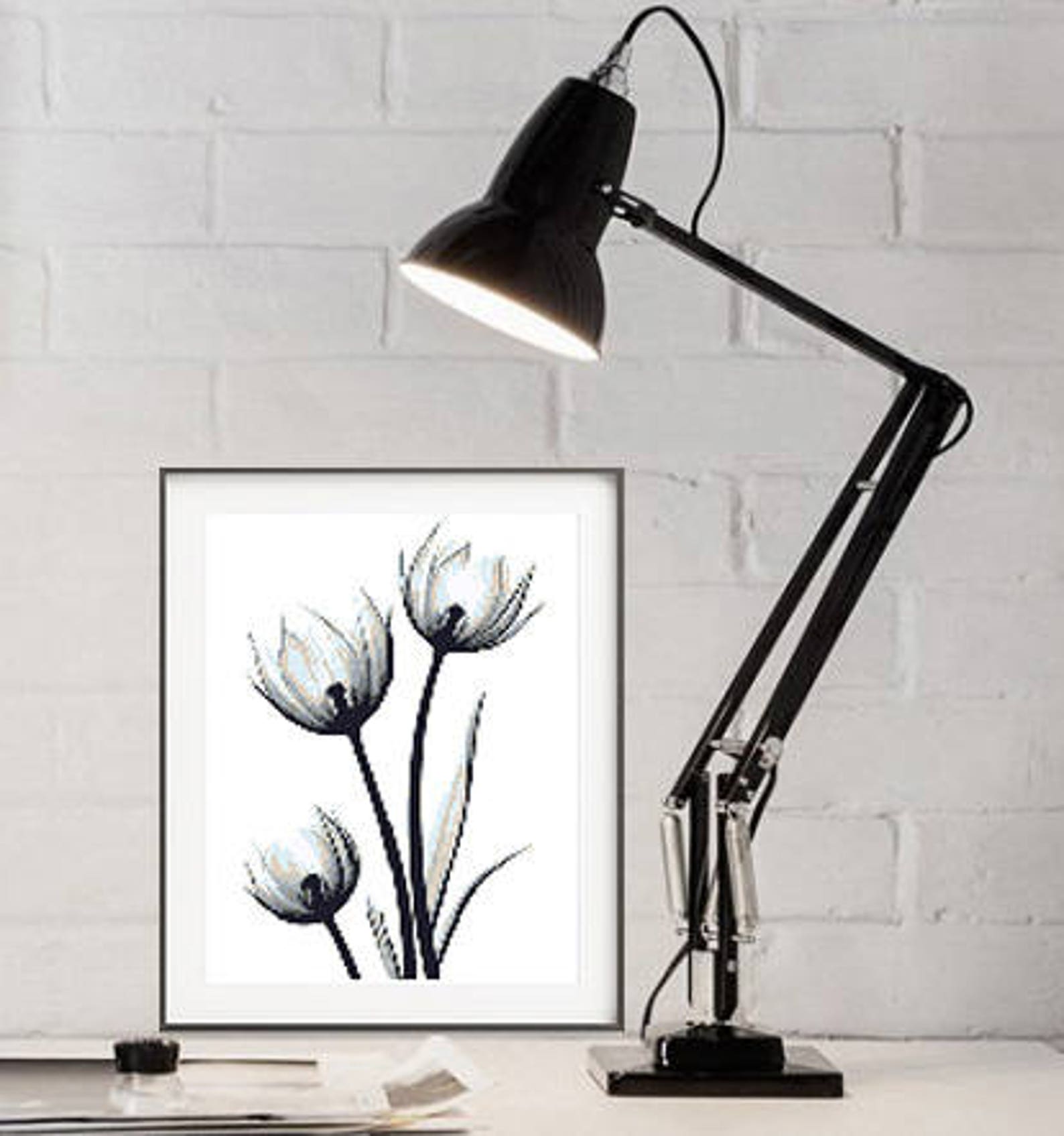 Floral Cross Stitch Pattern PDF Cool Cross Stitch Tulip Black | Etsy