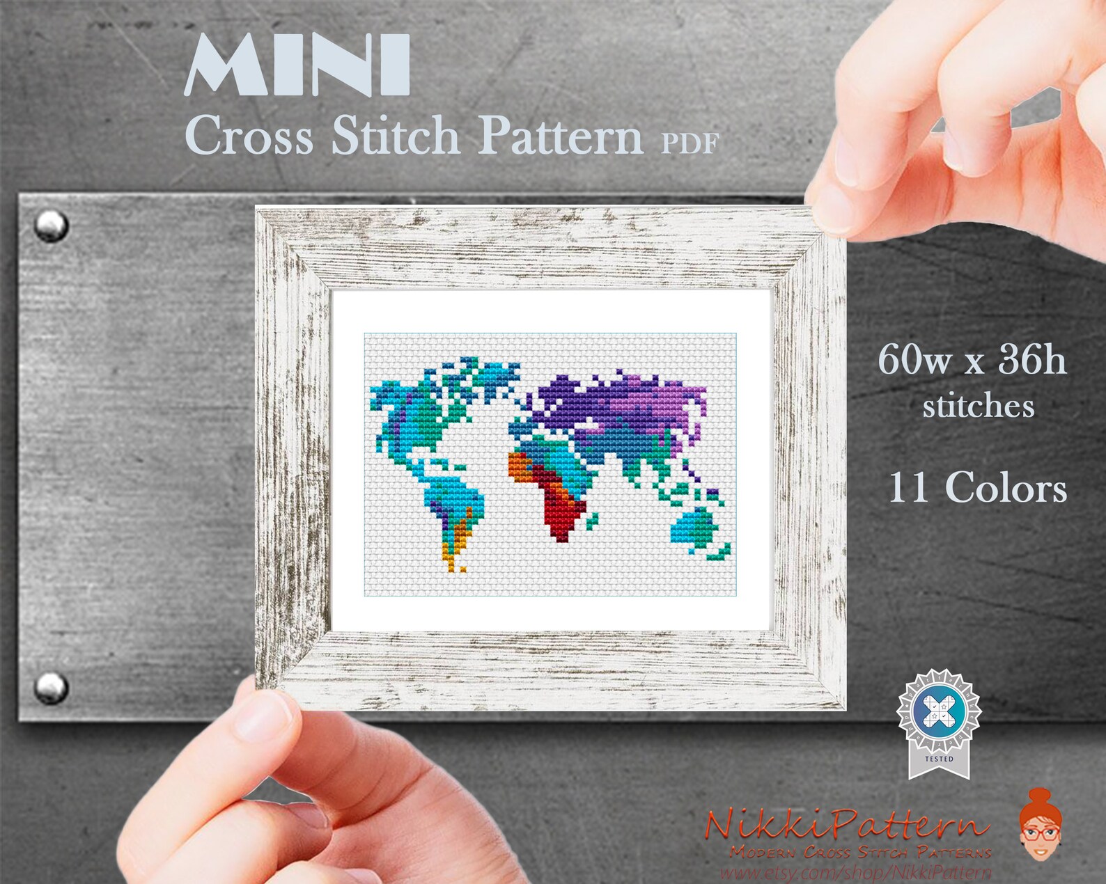 World Map Mini Cross Stitch Pattern Silhouette of World | Etsy