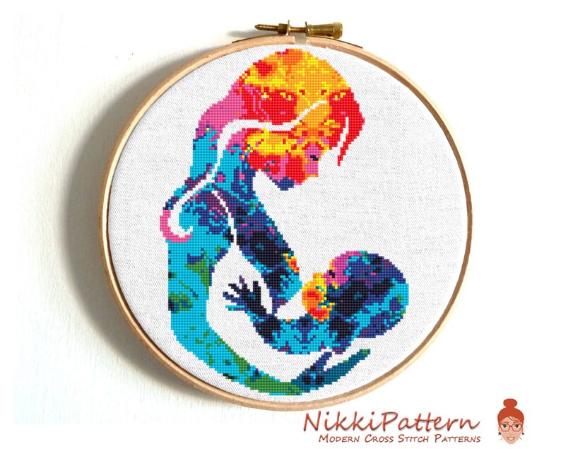 Mother With Baby Cross Stitch Pattern Modern Cross Stitch PDF | Etsy