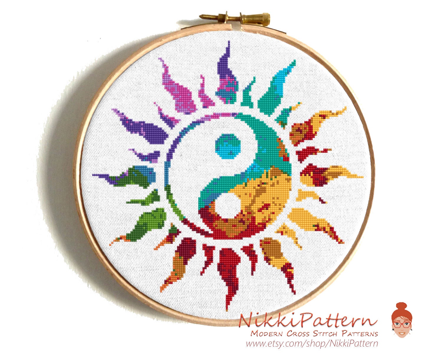 Yin Yang Cross stitch pattern set Modern cross stitch Buddha | Etsy