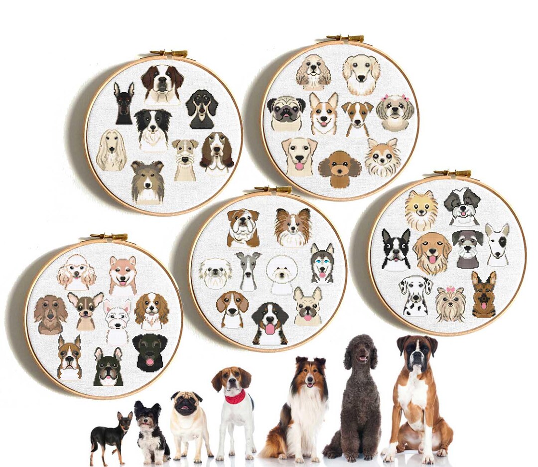 Handmade Dogs Cross Stitch Pattern Set of 40 Mini Dogs Modern Cross ...