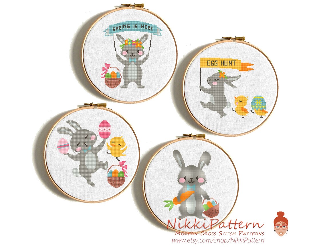 Easter Bunny Cross Stitch Pattern Rabbit Easter Eggs Animal Embroidery ...