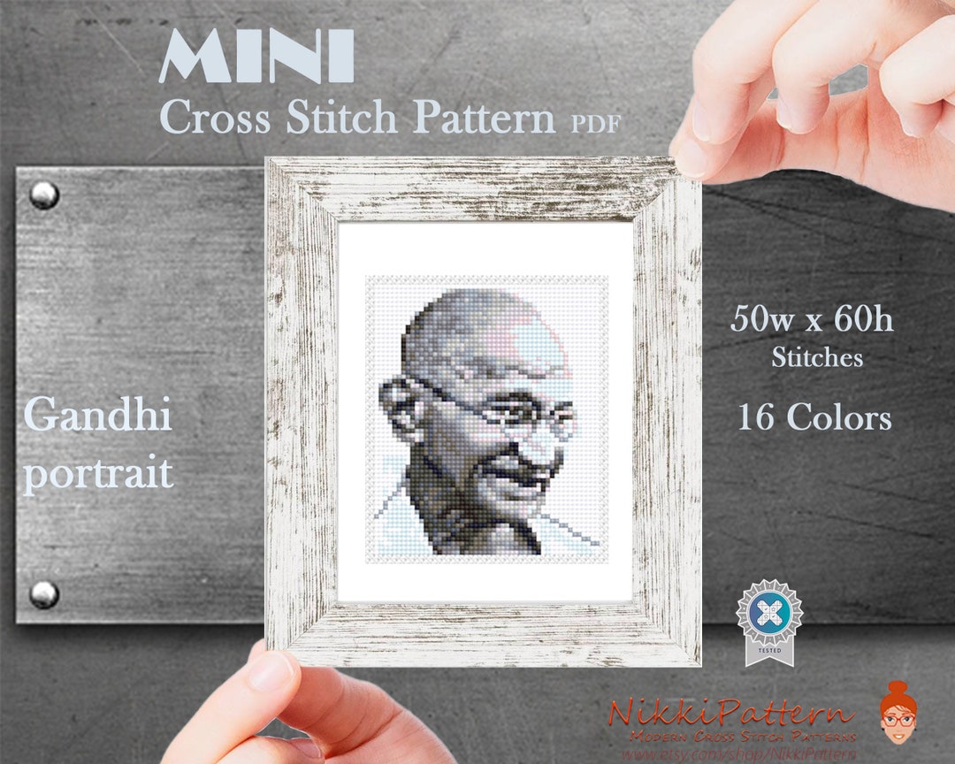 Mini Cross Stitch Pattern Modern Tiny Art - Gandhi Portrait - Famous ...
