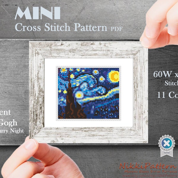 The Starry Night Mini Cross Stitch Pattern Pdf, Van Gogh, - Etsy