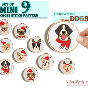 Dogs Christmas Cross Stitch Pattern Set Small Cross Stitch Animals Tiny ...