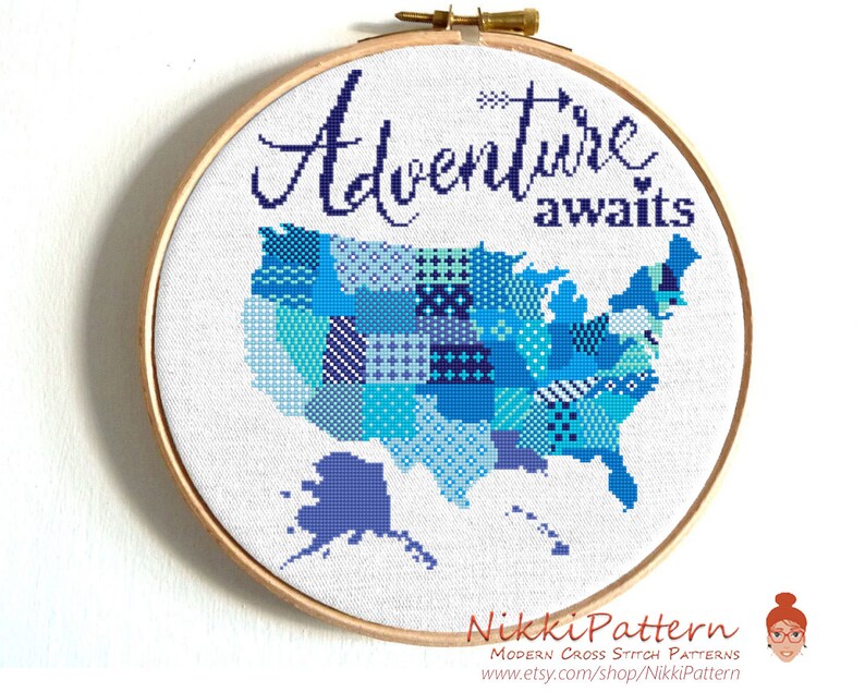 USA Map Cross Stitch Pattern Adventure Awaits Map of the US - Etsy