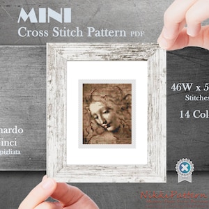 Mini Cross Stitch Pattern Modern Tiny Art La Scapigliata by Leonardo Da Vinci Famous Art Tiny ...