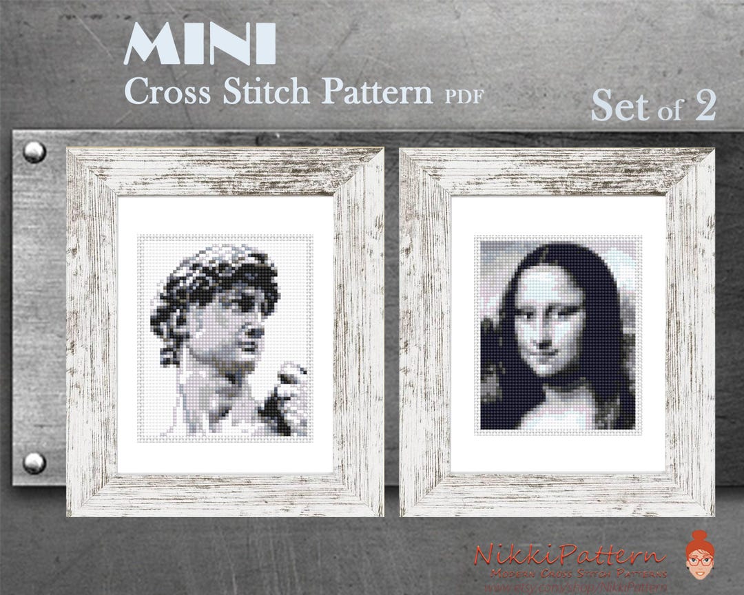 Mini Art Cross Stitch Pattern, Mona Lisa and David - by Leonardo Da ...