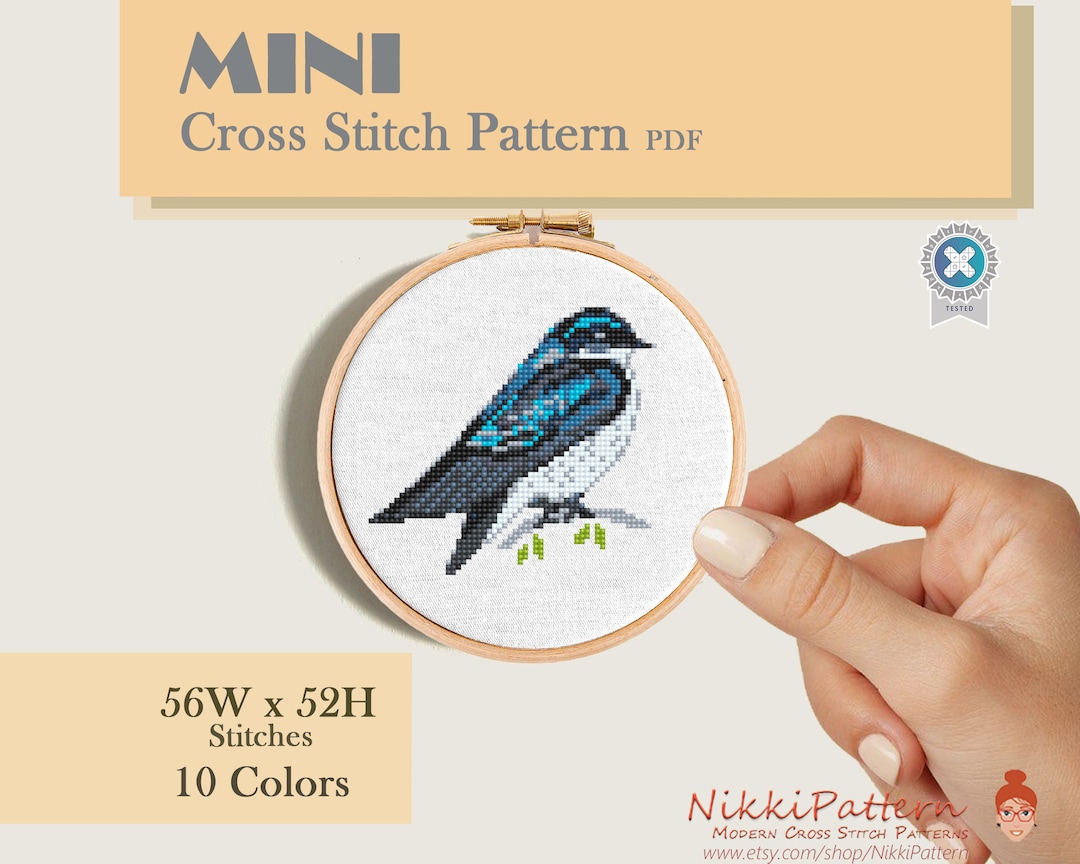 Mini Bird Cross Stitch Pattern Modern Embroidery Tree Swallow Cross ...