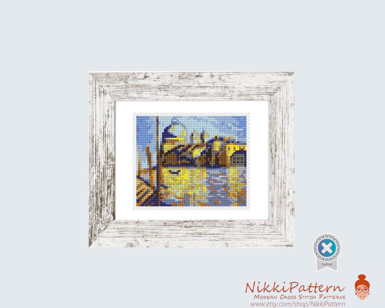 Mini Cross Stitch Pattern Modern Tiny Art Grand Canal by Claude Monet ...
