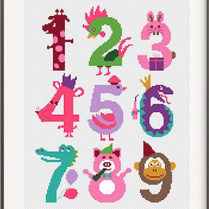 Baby Cross Stitch Pattern Tiny Cross Stitch Numbers Cute Animals Modern ...