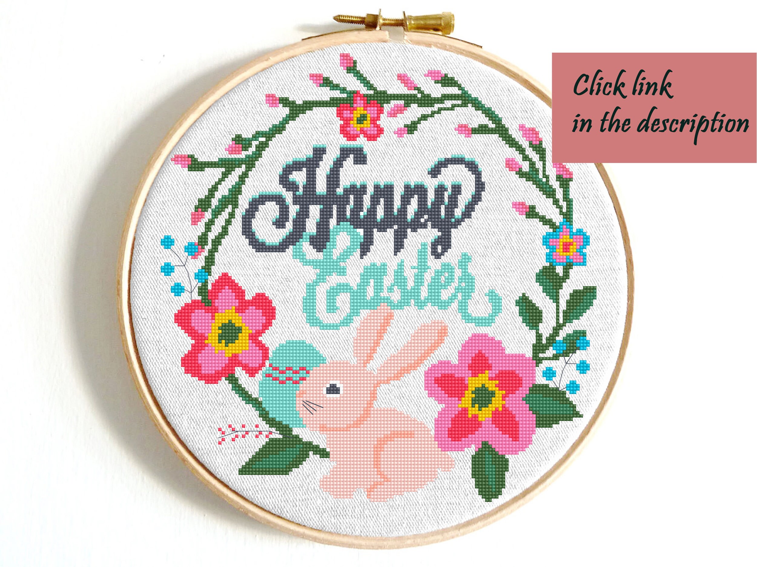 Easter bunny cross stitch pattern Happy Easter cross stitch | Etsy