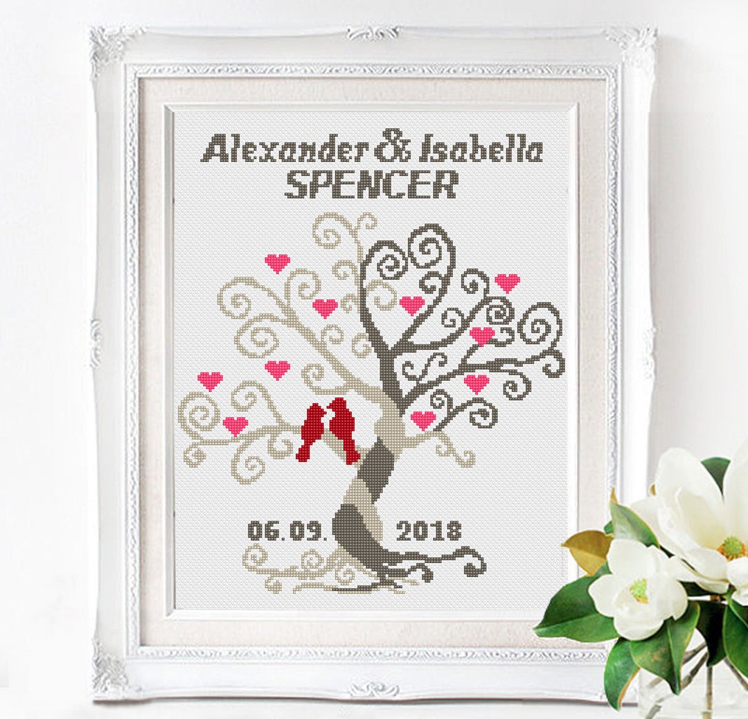 Wedding Modern Cross Stitch Pattern, Personalized Counted Cross Stitch ...