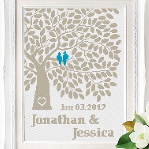 Wedding Modern Cross Stitch Pattern, Personalized Counted Cross Stitch ...